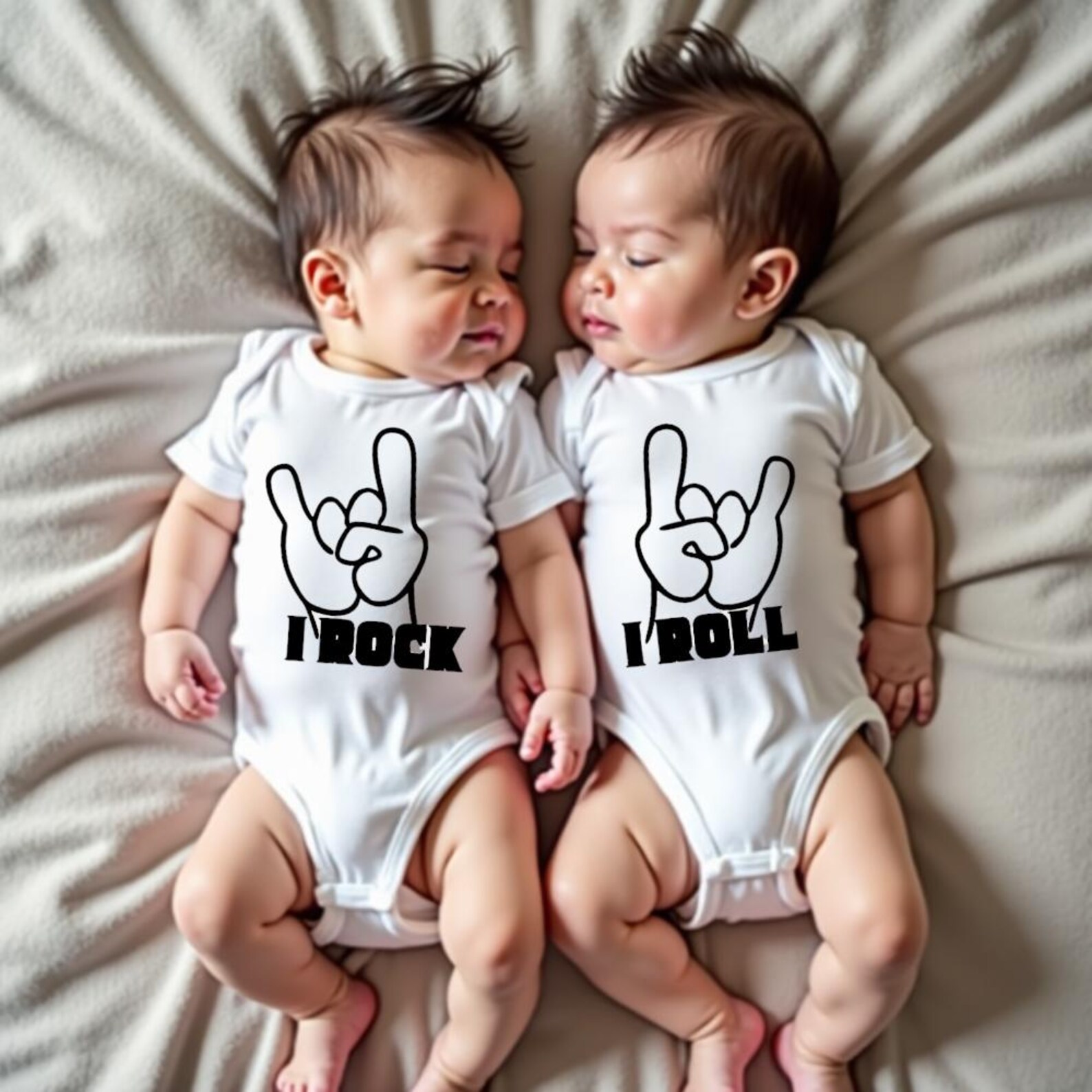 2x Rock N Roll Twin Baby Grow, Newborn Unisex Infant Clothing, Baby ...