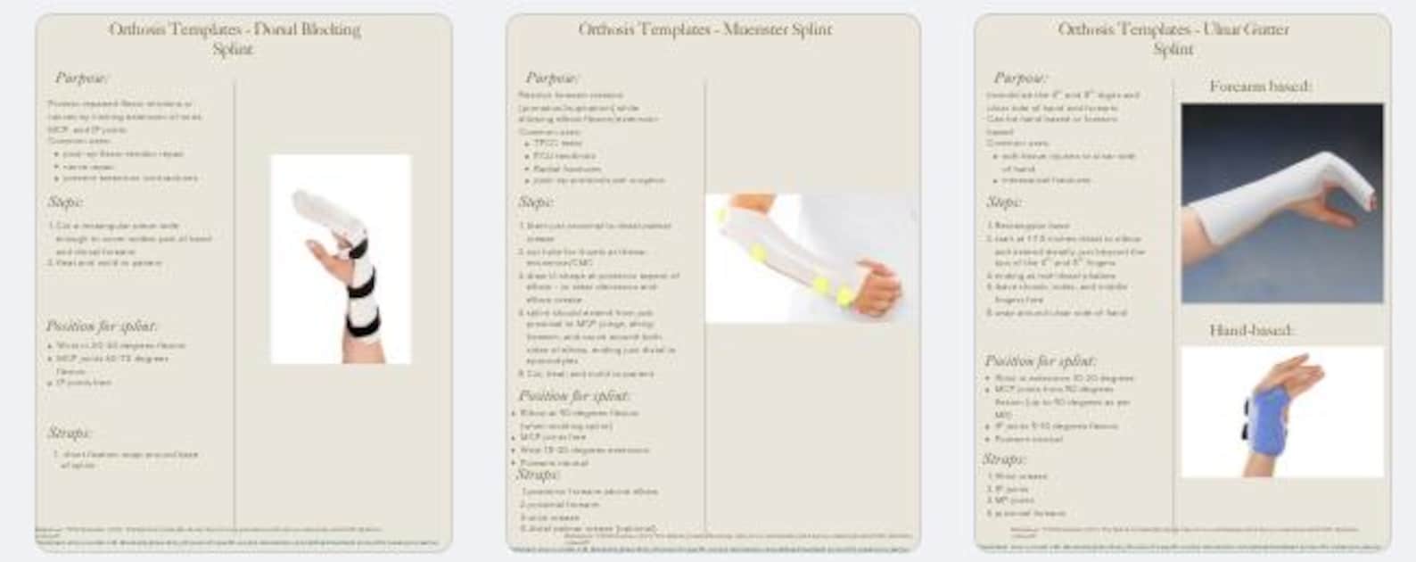 Hand Therapy Splint Templates: OT/PT Reference for Splint Types ...