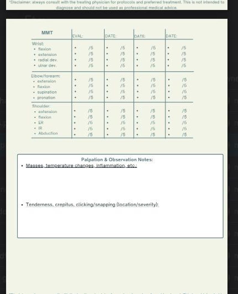 Hand Therapy Evaluation Template, OT/PT Rehab (digital Download) - Etsy