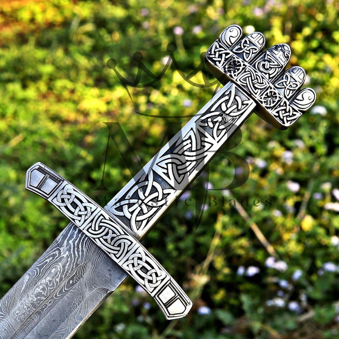 Real Medieval Viking Damascus Steel Handmade Sword With Leather ...