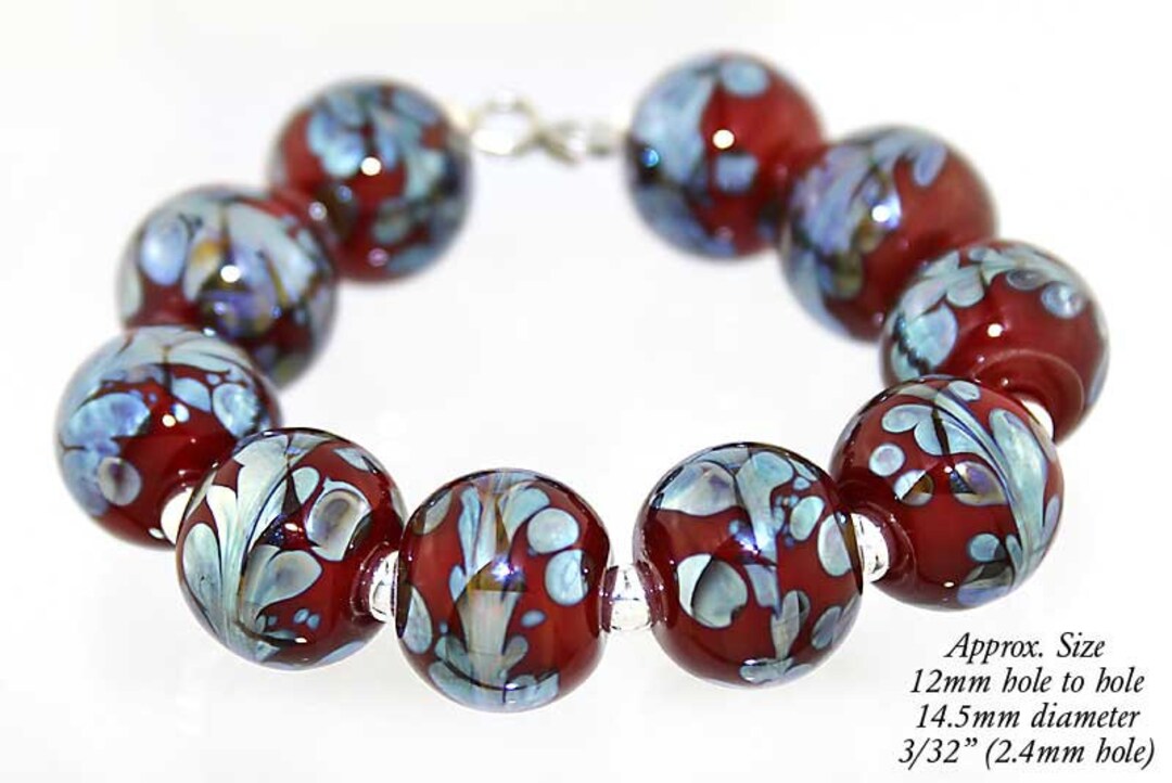 Lampwork Bead Set, Gorgeous Reddish Coral and Silver Murano Glass ...