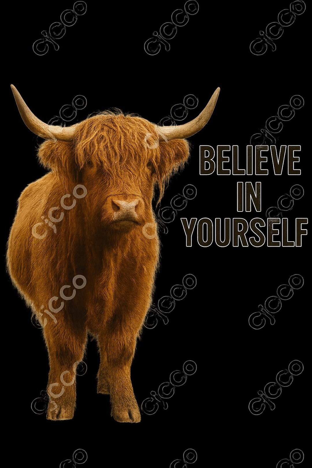 Highland Cow Inspirational Wall Art - ‘believe in Yourself ...