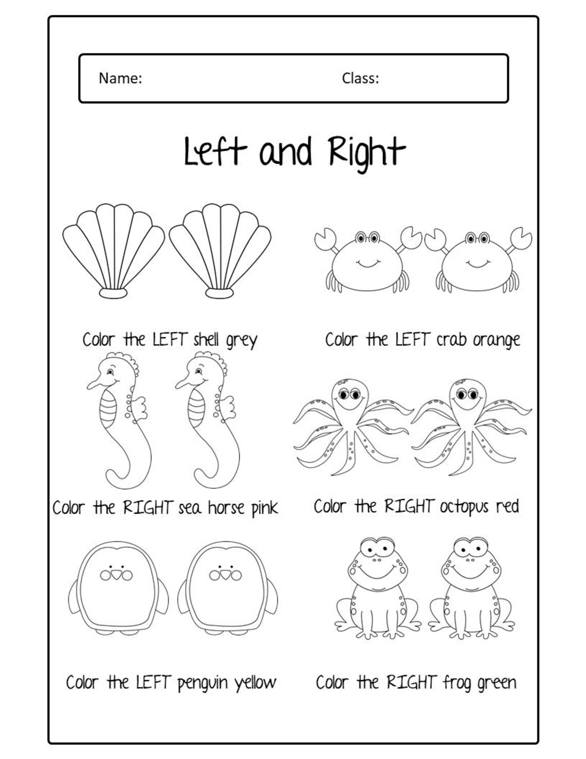 Left and Right Color the Correct Position Worksheets for Kindergarten ...