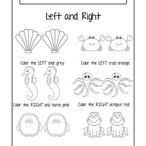Left and Right Color the Correct Position Worksheets for Kindergarten ...