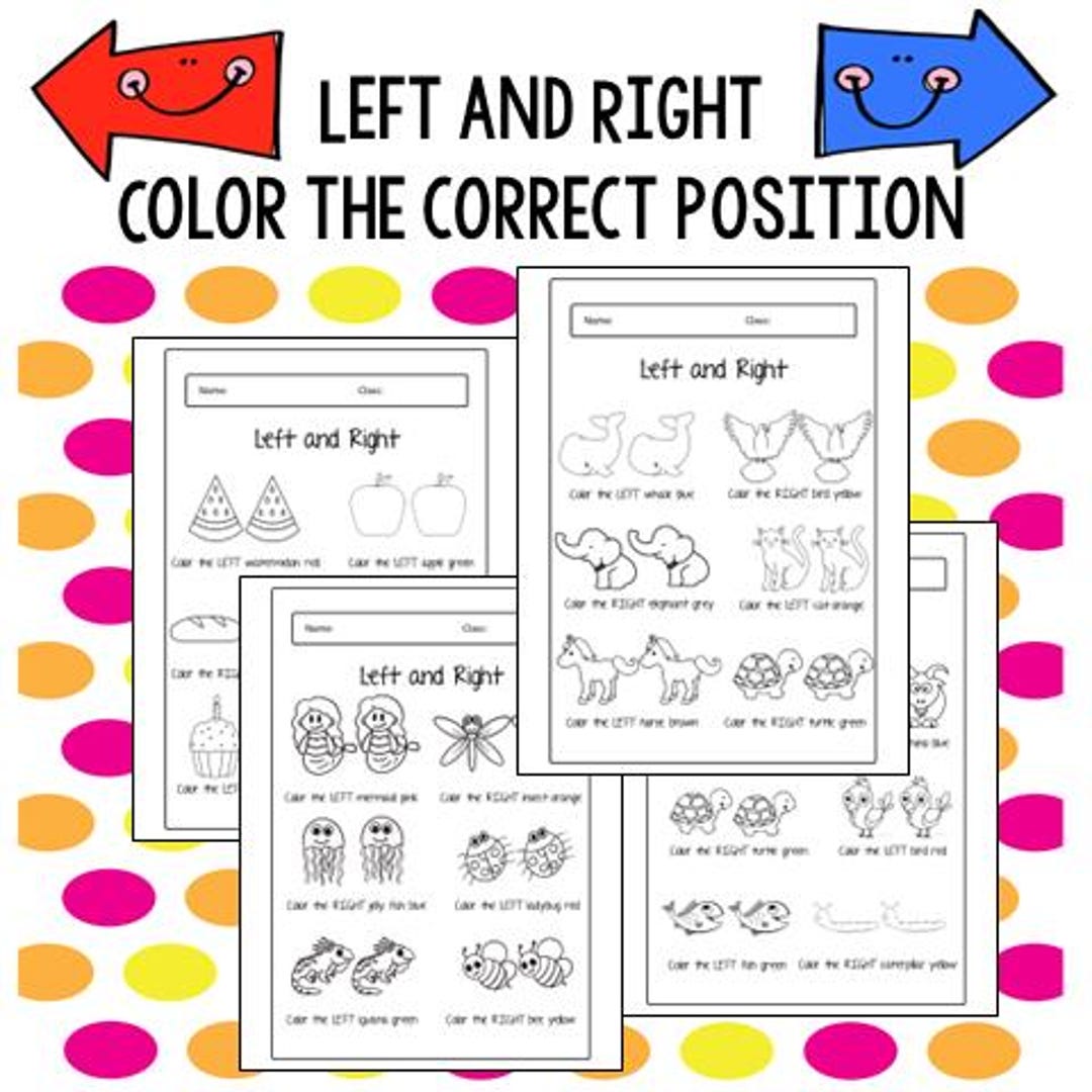 Left and Right Color the Correct Position Worksheets for Kindergarten ...