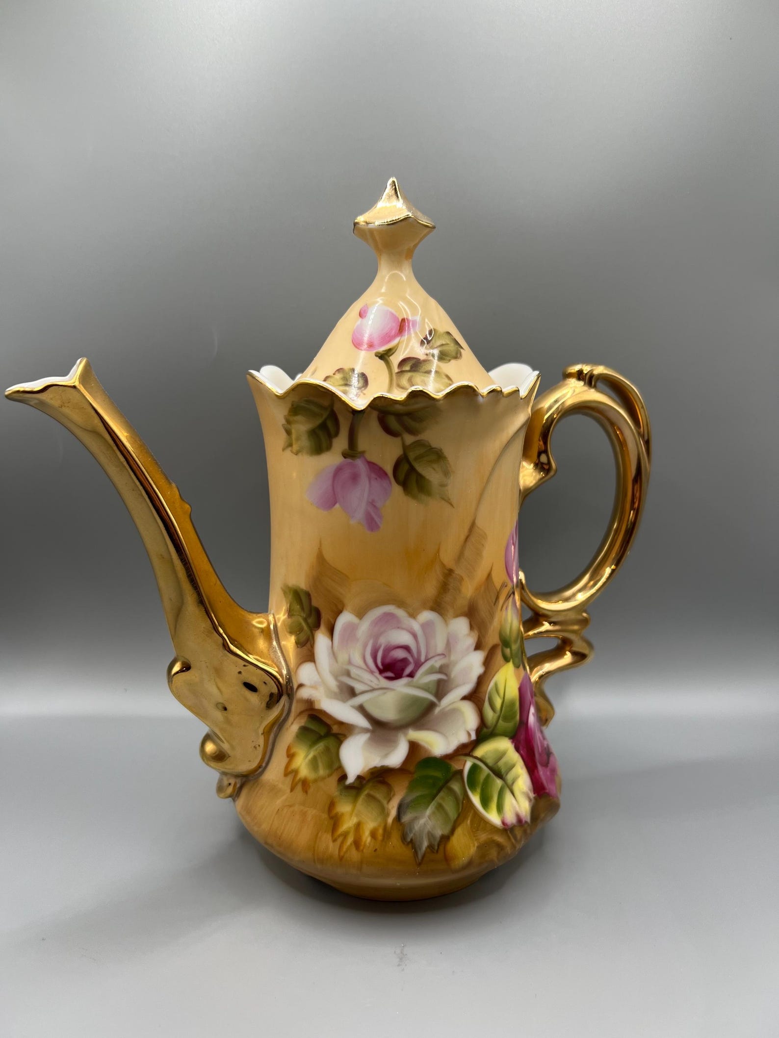 Vintage Lefton Pink Roses and Gold Coffee Pot Set Lefton Floral Fine ...