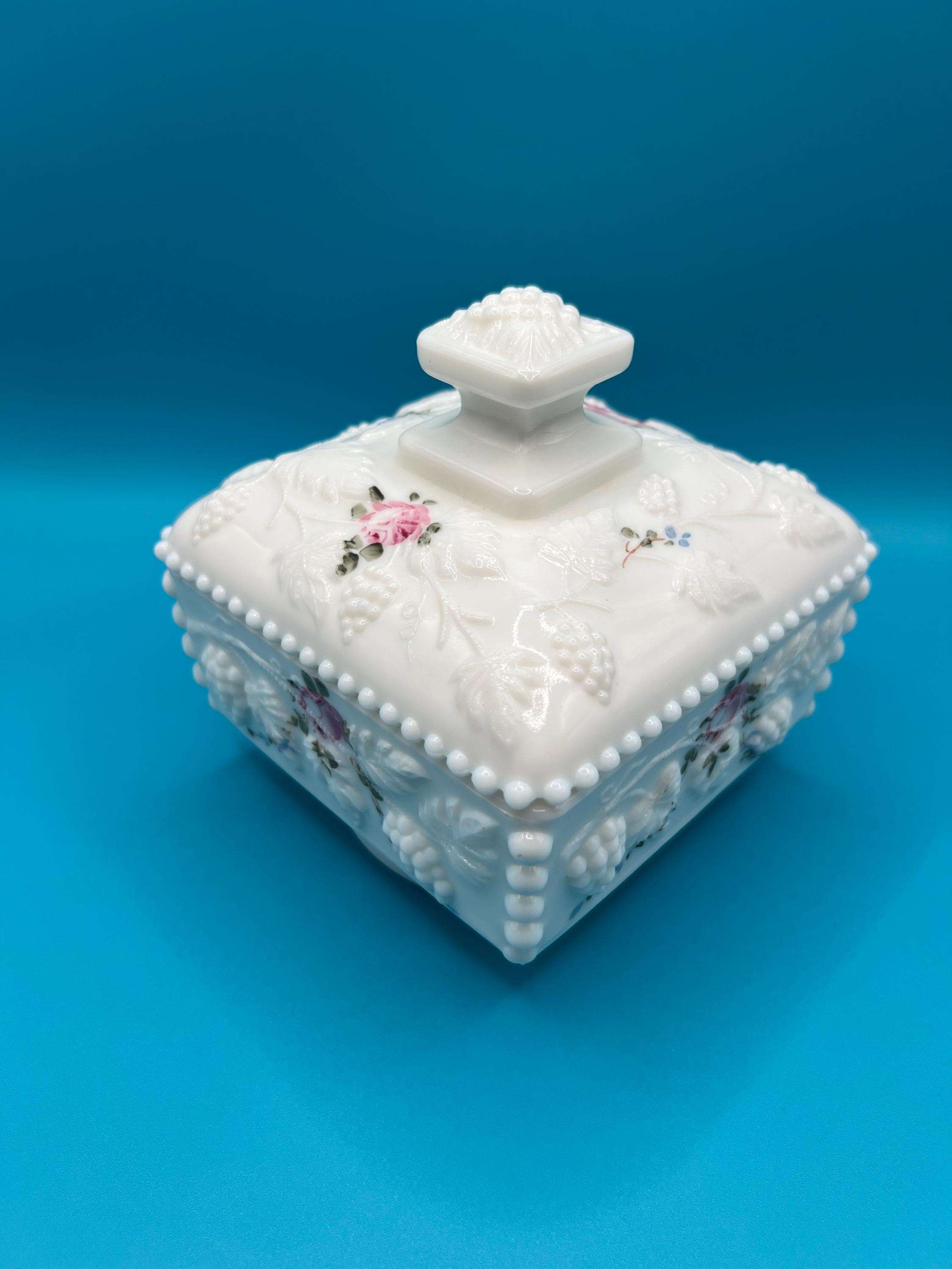 Vintage Westmoreland Roses and Bows Honey Bowl and Lid Floral Candy ...