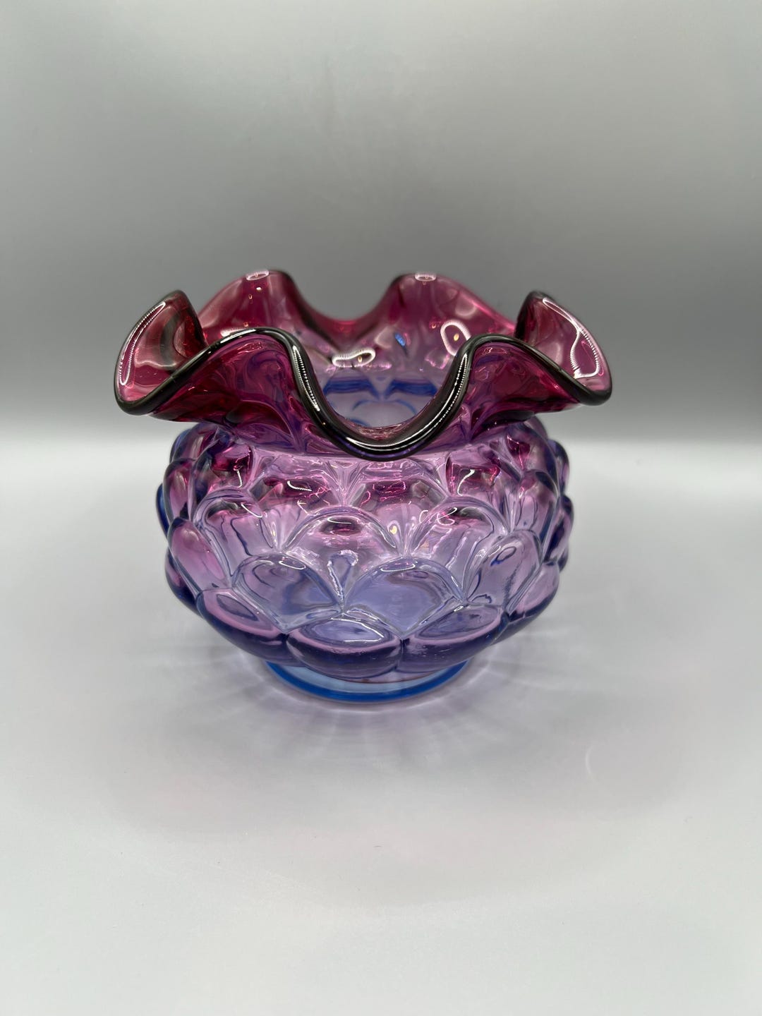 Vintage Fenton Mulberry Jacqueline Vase Ruffled Blue Purple Hues Fenton ...