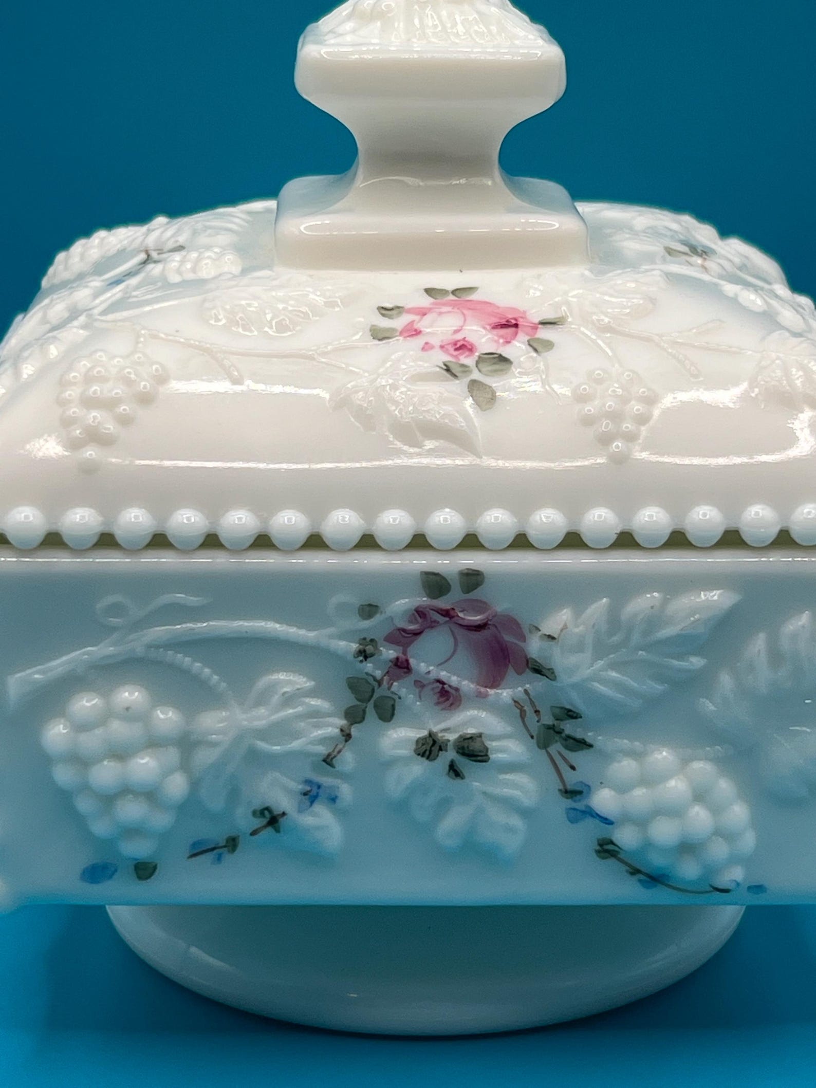 Vintage Westmoreland Roses and Bows Honey Bowl and Lid Floral Candy ...