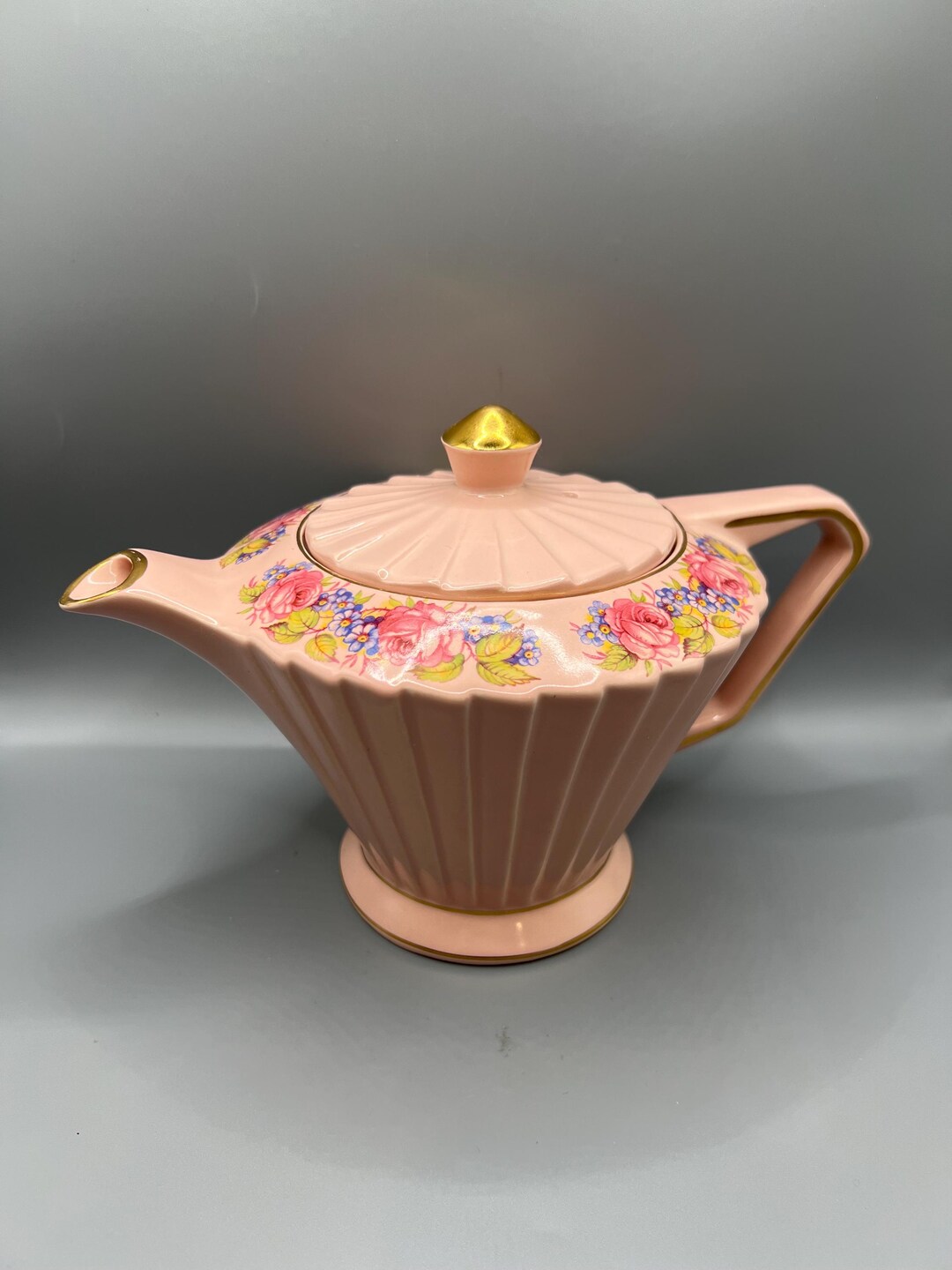 Vintage Sadler Pink Art Deco Starburst Rose Tea Pot Set Creamer and ...