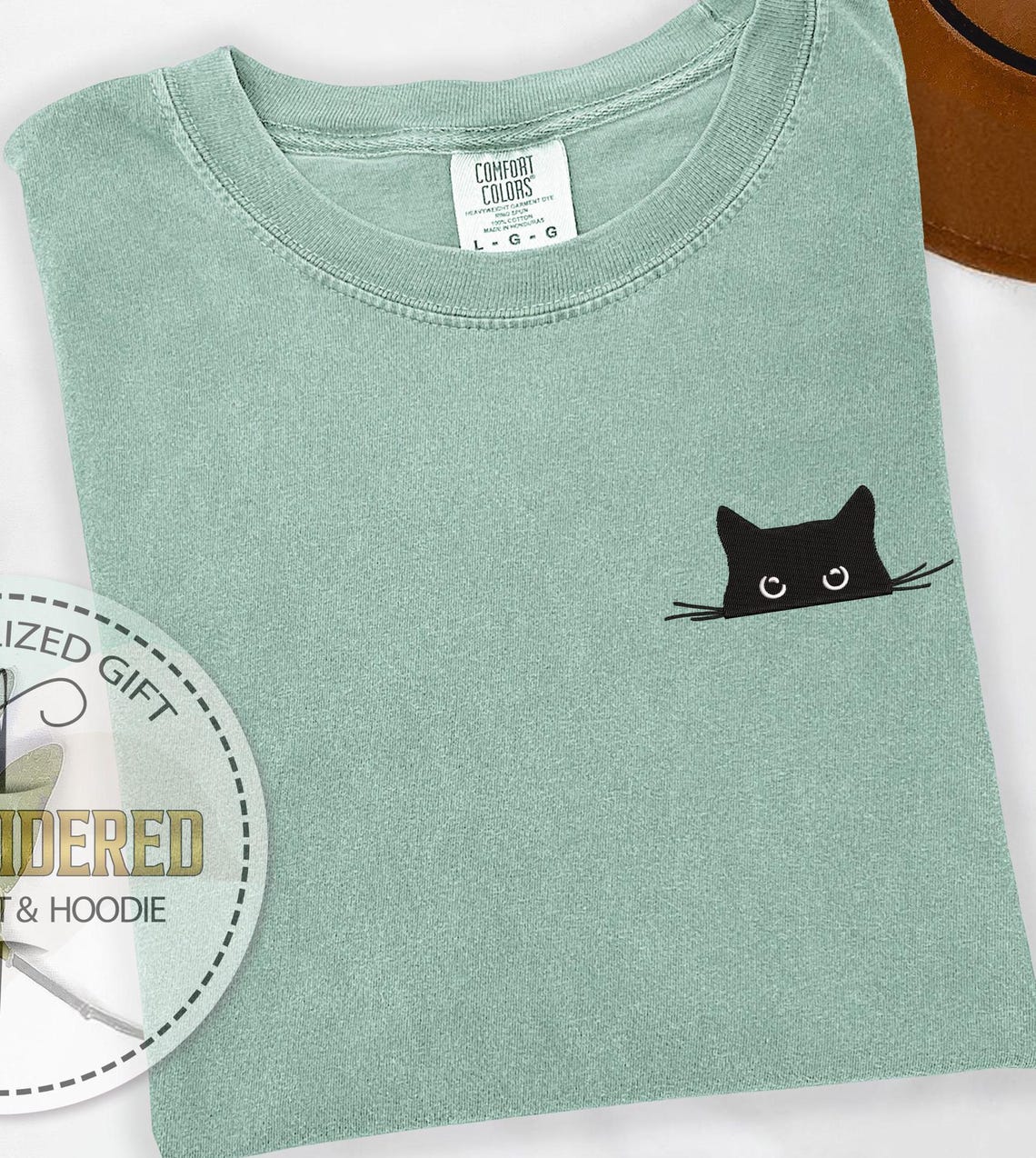 Embroidery Cat Shirt, Embroidered Kitten Tee, Comfort Colors Tee, Black ...