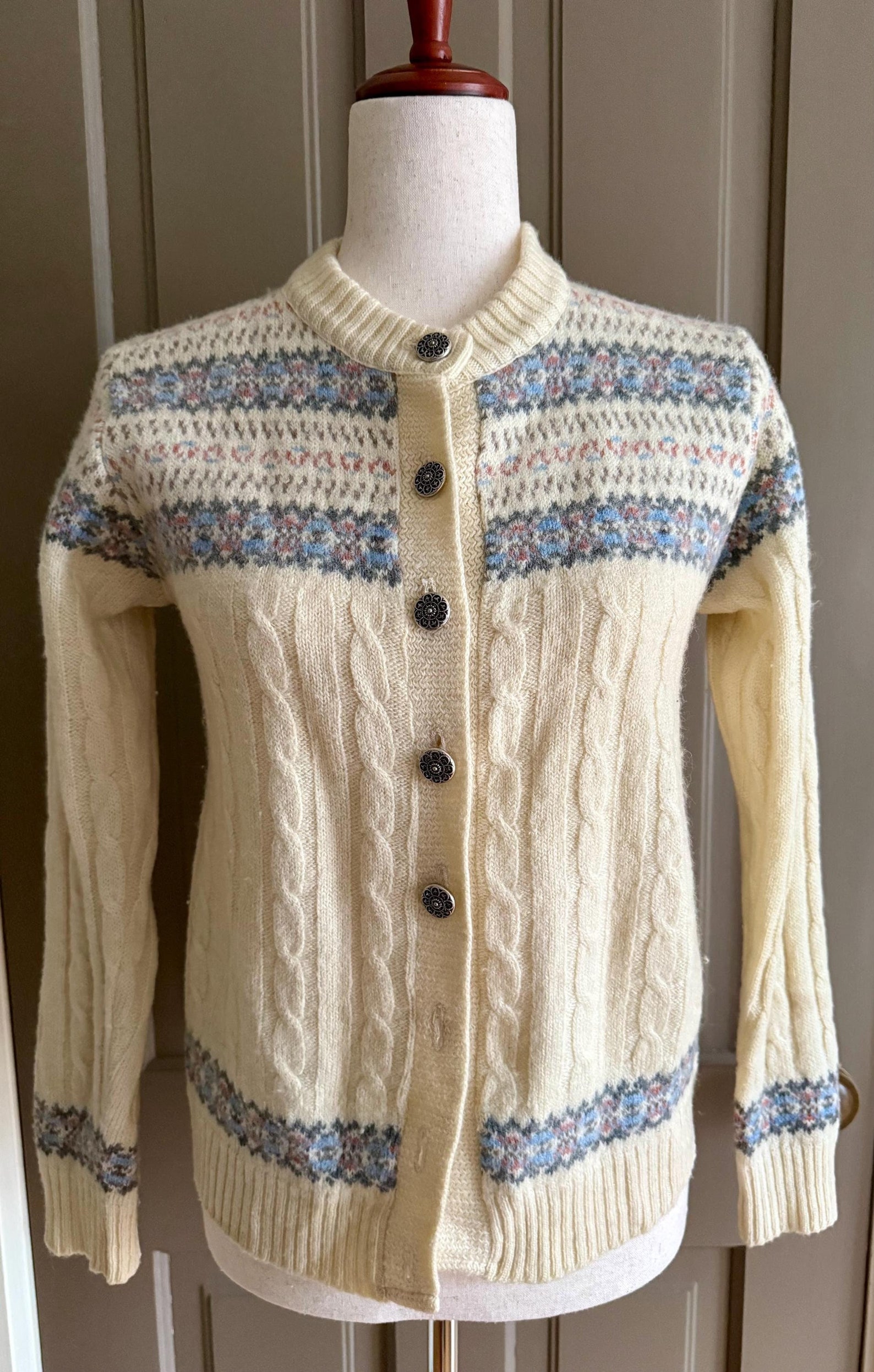 Vintage Cream Fair Isle Cardigan - Etsy