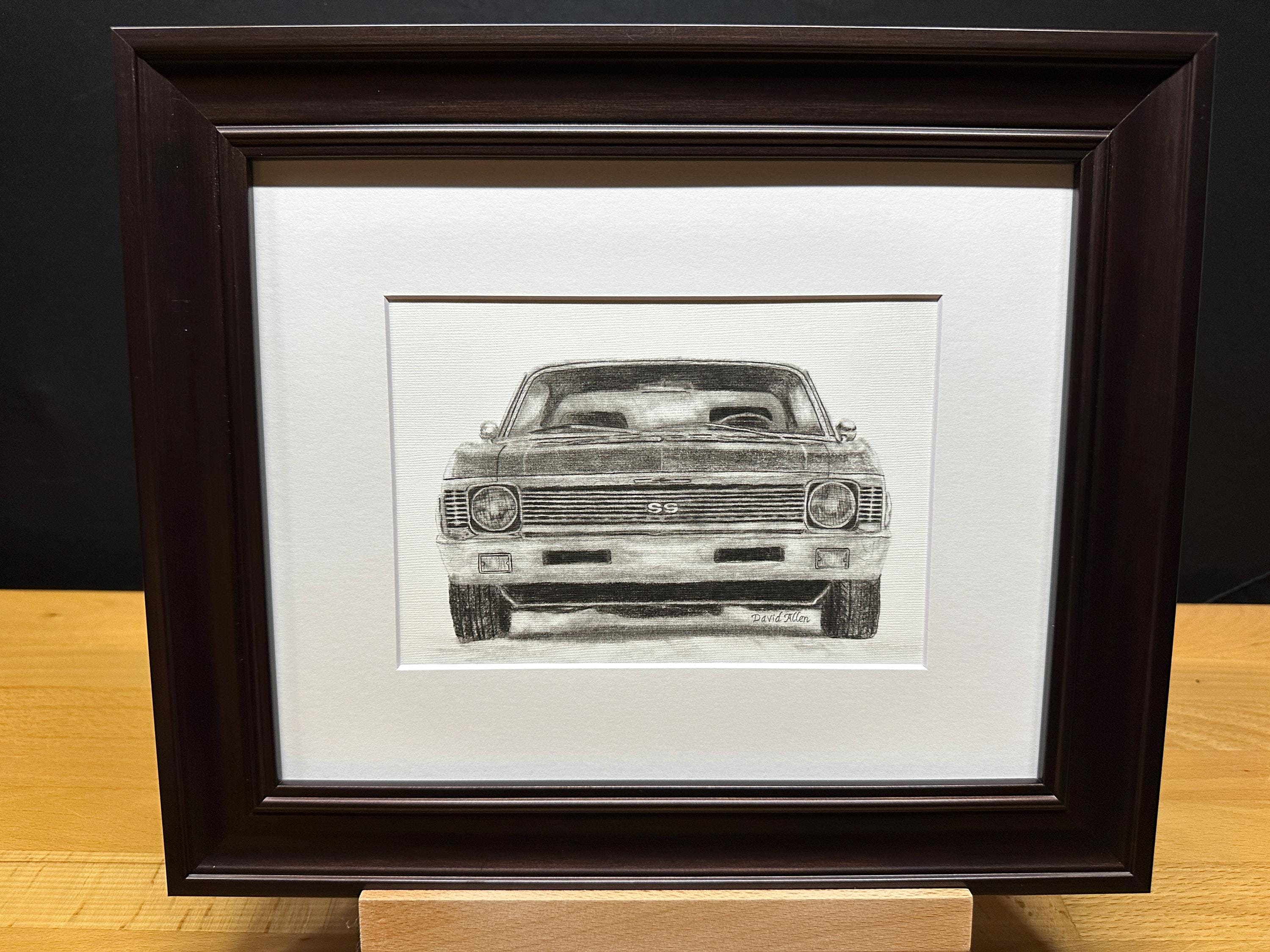 1970 Chevy Chevrolet Nova Car Graphite Pencil Art Sketch Drawing Print ...