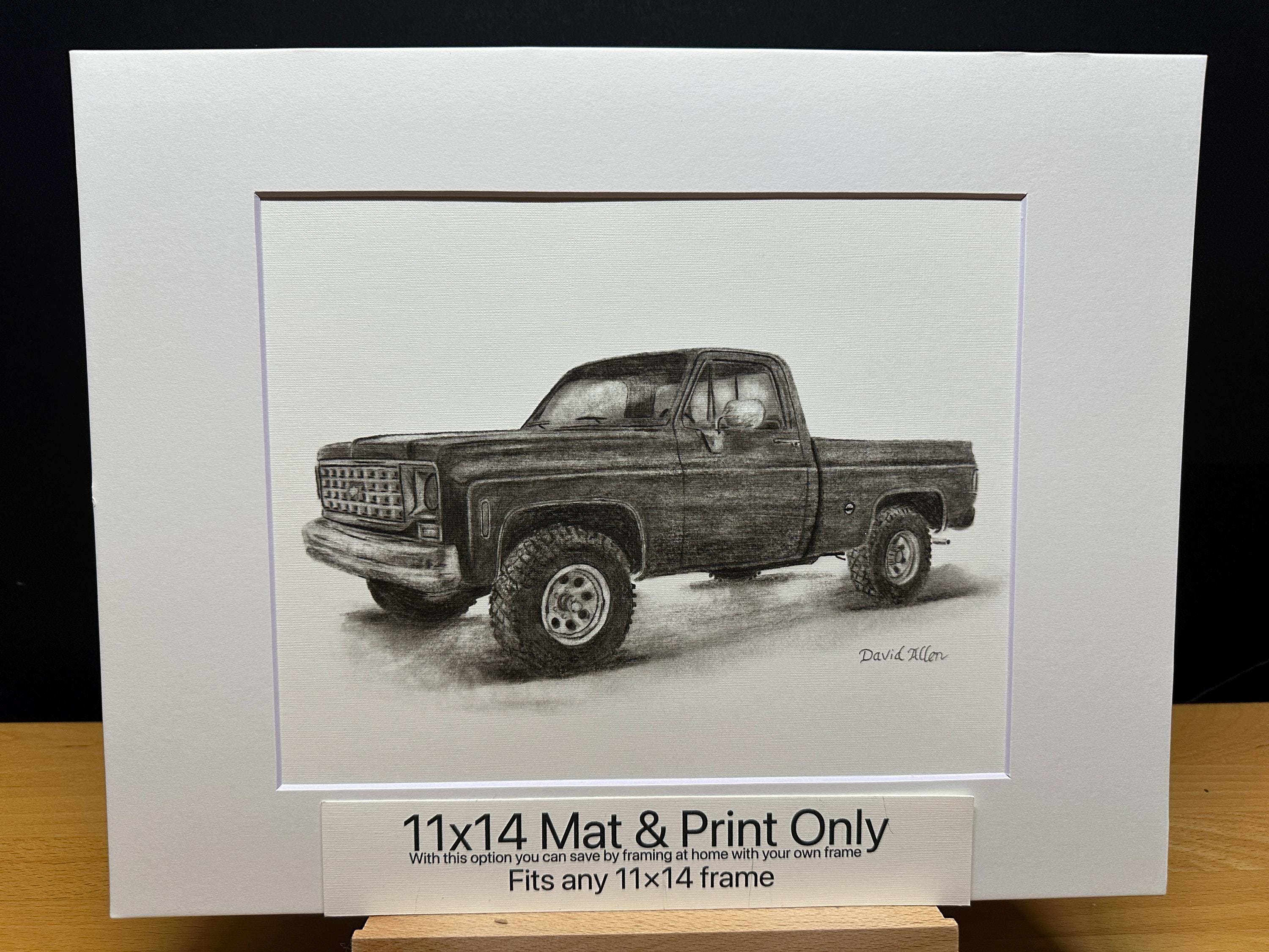 1975 Chevrolet Silverado Pickup Truck Graphite Pencil Sketch Drawing ...