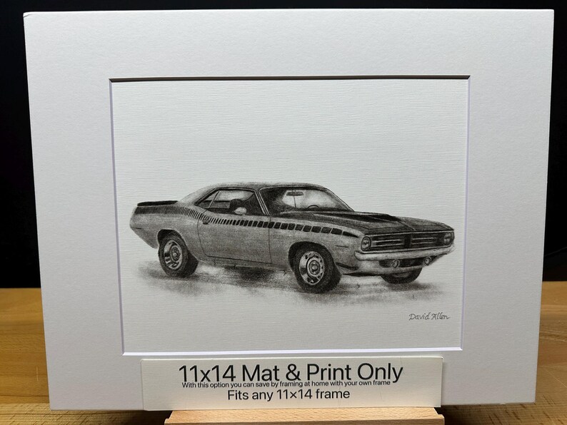 1970 Plymouth Barracuda CUDA Car Graphite Pencil Sketch Drawing Print ...