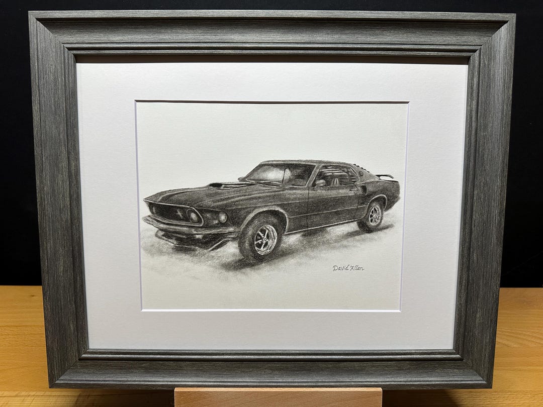 1969 Ford Mustang Fastback Mach 1 Car Graphite Pencil Art Sketch ...