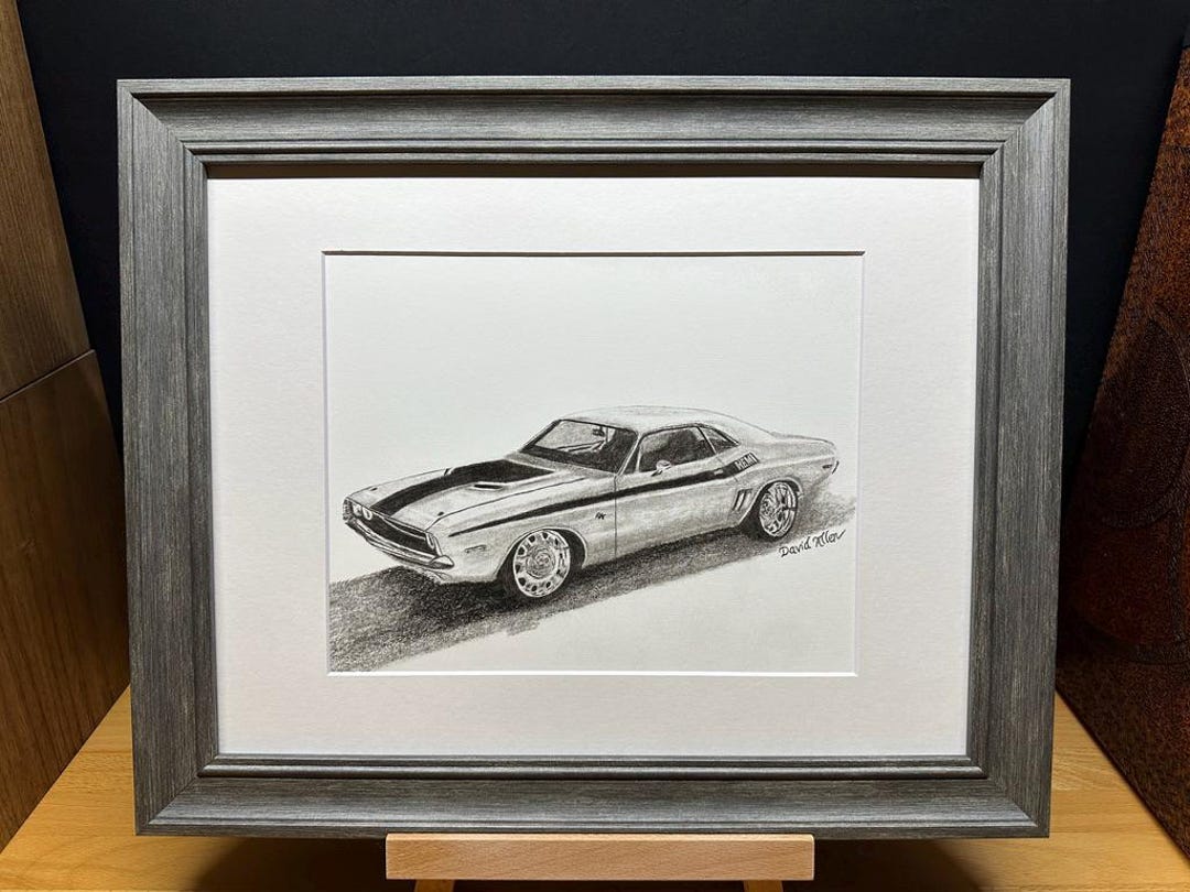 1970 Dodge Challenger Car Graphite Pencil Art Sketch Drawing Print ...