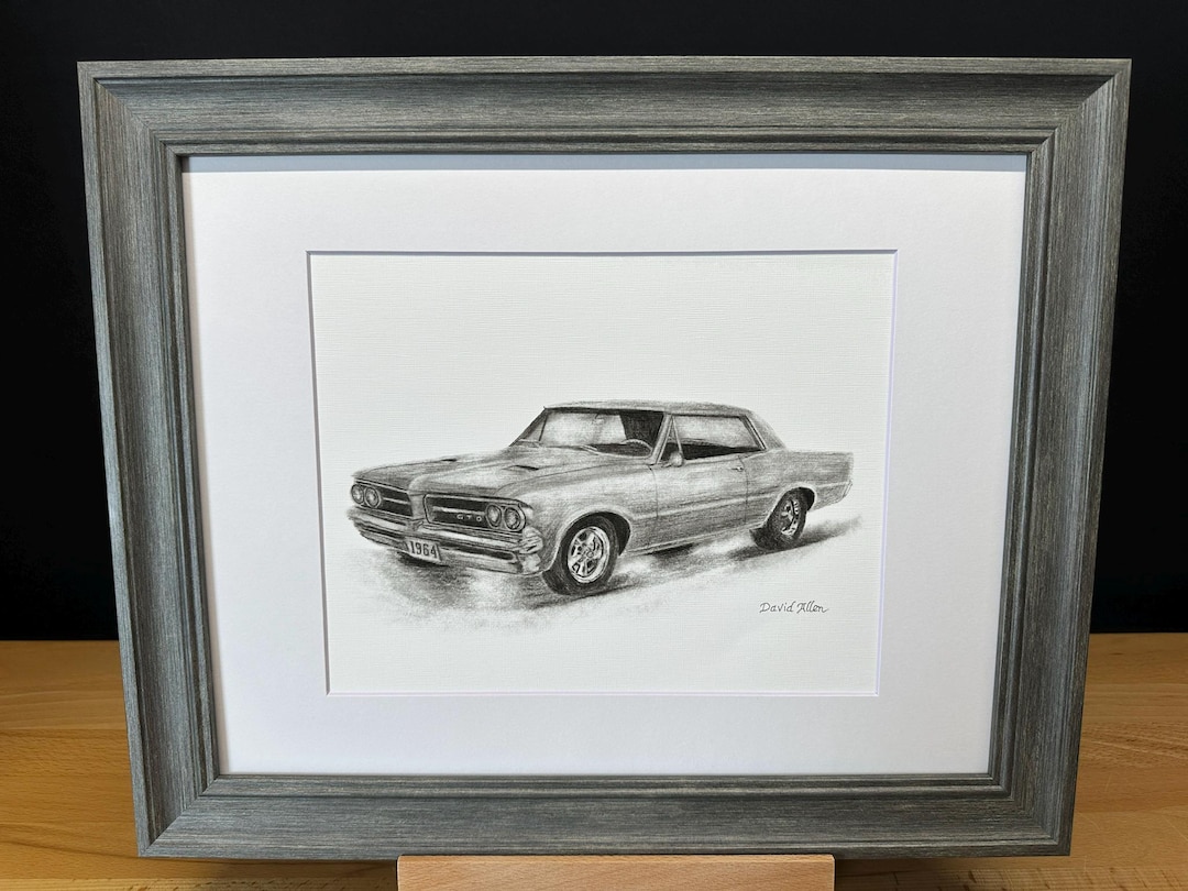1964 Pontiac GTO Car Graphite Pencil Art Sketch Drawing Print Picture ...