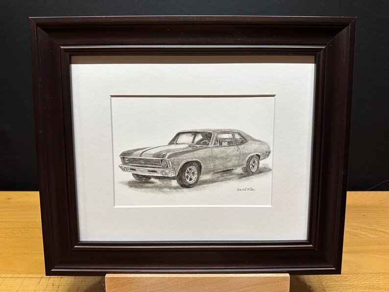 1972 Chevy Chevrolet Nova Car Graphite Pencil Art Sketch Drawing Print ...