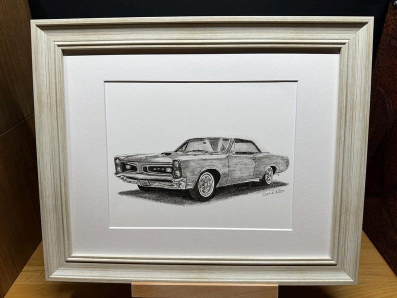 1966 Pontiac GTO Car Graphite Pencil Art Sketch Drawing Print Picture ...