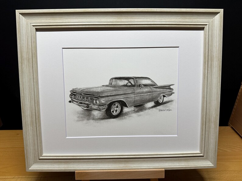 1959 Chevrolet Impala Car Graphite Pencil Art Sketch Drawing Print ...