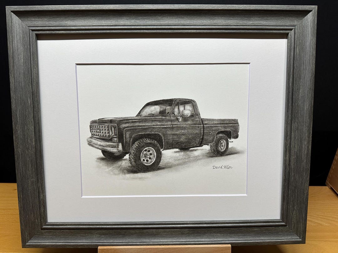 1975 Chevrolet Silverado Pickup Truck Graphite Pencil Sketch Drawing ...