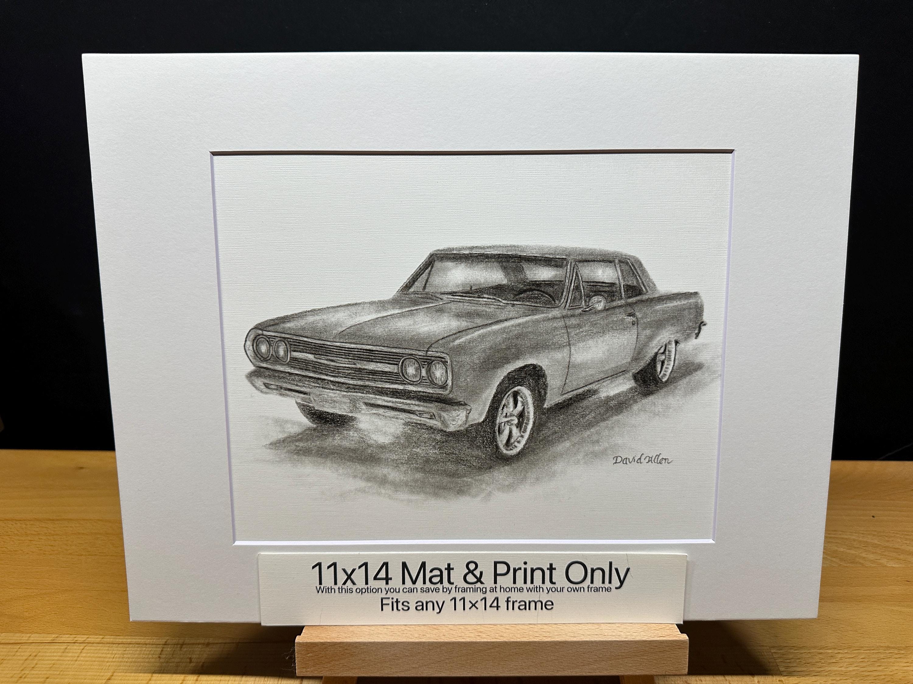 1965 Chevrolet Chevelle Car Graphite Pencil Art Sketch Drawing Print ...