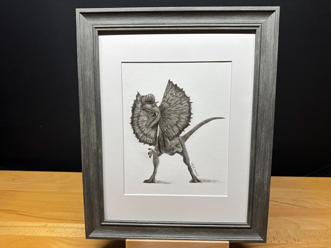 Hand Drawn Dilophosaurus Dinosaur Graphite Pencil Art Sketch Drawing ...
