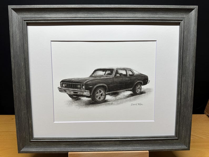 1973 Chevy Chevrolet Nova Car Graphite Pencil Art Sketch Drawing Print ...