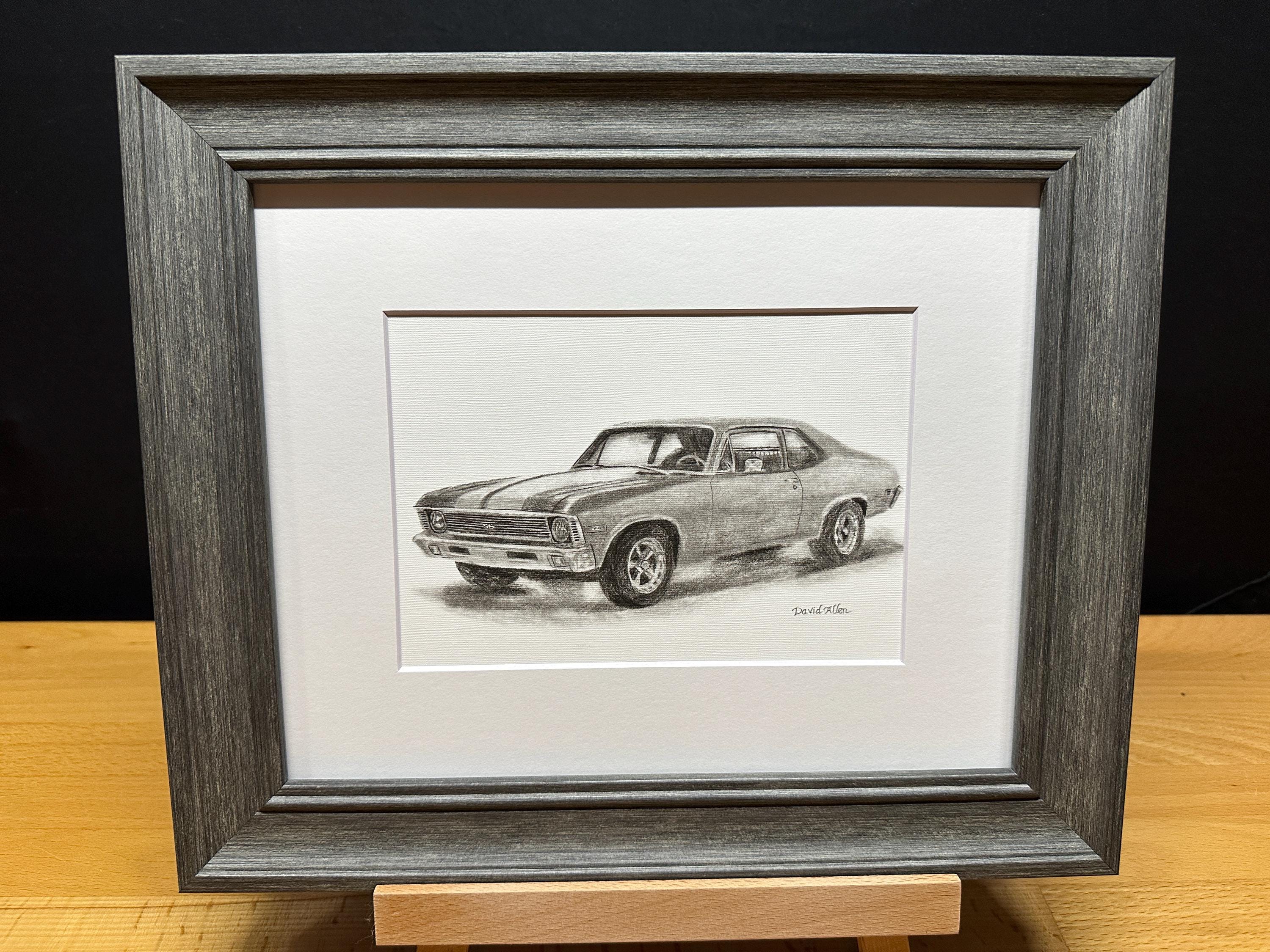 1972 Chevy Chevrolet Nova Car Graphite Pencil Art Sketch Drawing Print ...