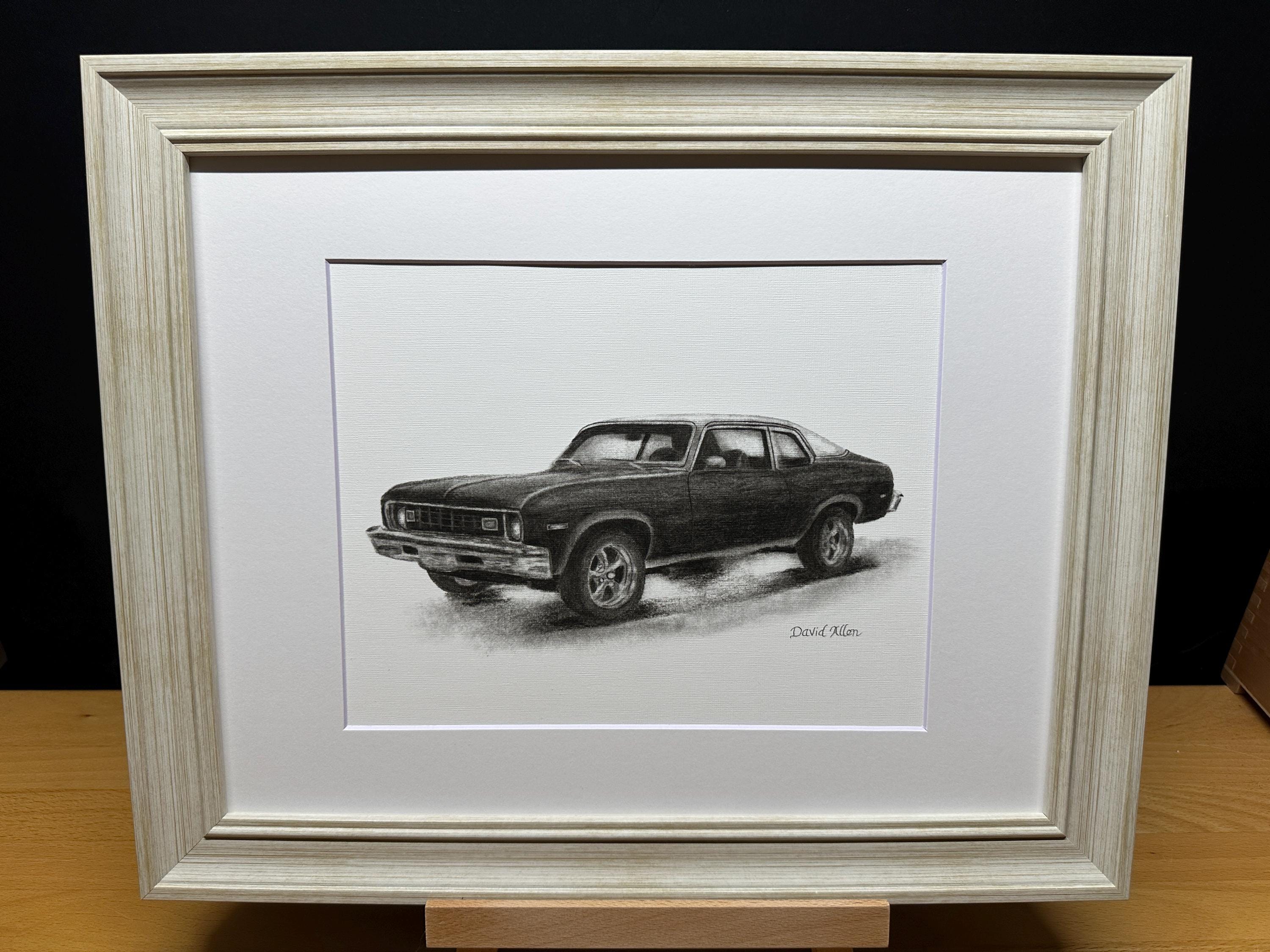 1973 Chevy Chevrolet Nova Car Graphite Pencil Art Sketch Drawing Print ...