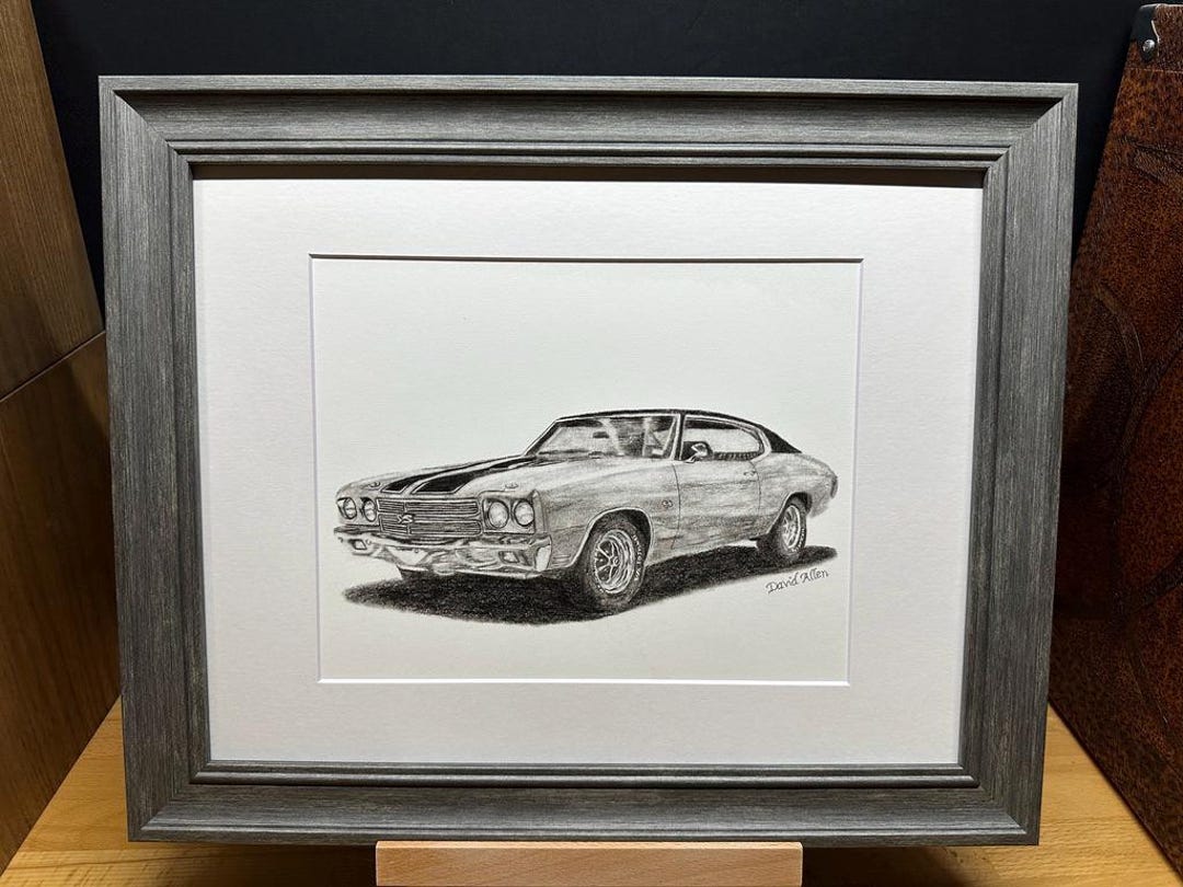 1970 Chevrolet Chevelle Car Graphite Pencil Art Sketch Drawing Print ...