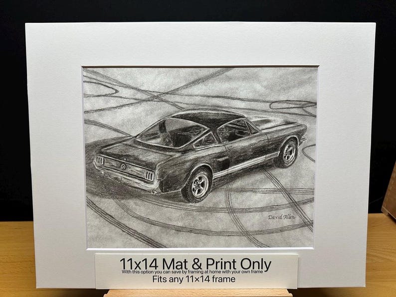 1966 Ford Mustang Fastback Graphite Pencil Art Sketch Drawing Print ...