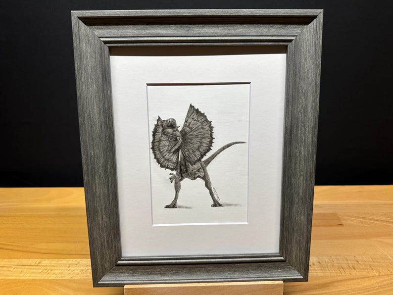 Hand Drawn Dilophosaurus Dinosaur Graphite Pencil Art Sketch Drawing ...
