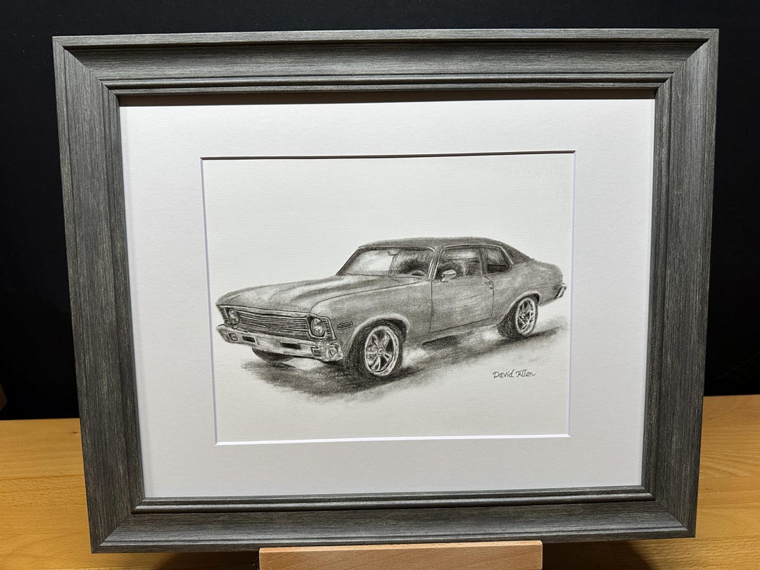 1974 Chevy Chevrolet Nova Car Graphite Pencil Art Sketch Drawing Print ...