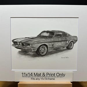1967 Ford Mustang Shelby GT500 Fastback Car Graphite Pencil Art Sketch ...