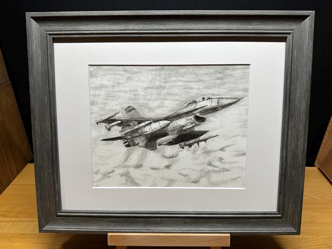 F-16 Falcon Fighter Jet Aircraft Graphite Pencil Art Sketch Drawing ...