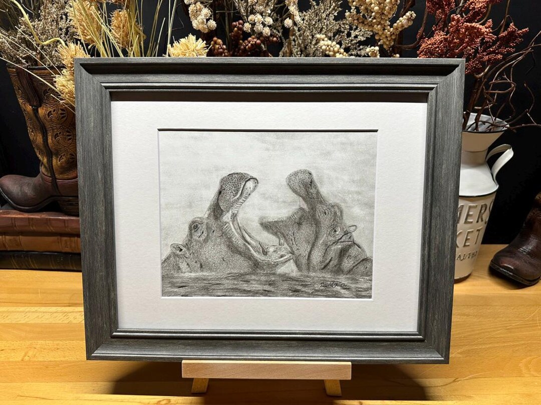 Noah's Ark Series Hippos Hippopotamus' Graphite Pencil Art Sketch ...