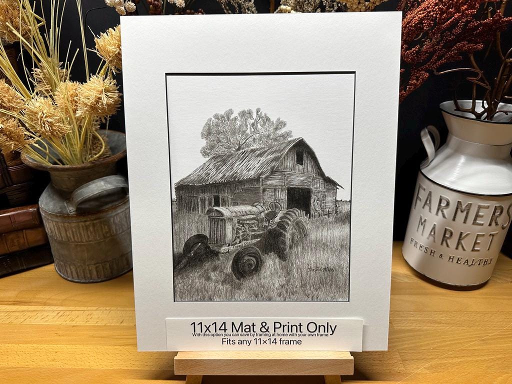 Old Tractor Barn Farm Ranch Farming Graphite Pencil Art Sketch Drawing ...