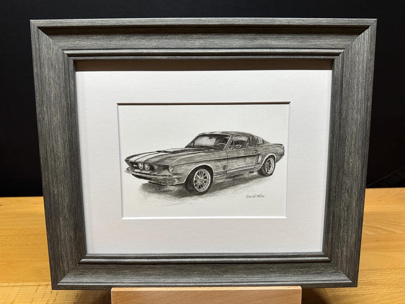 1967 Ford Mustang Shelby GT500 Fastback Car Graphite Pencil Art Sketch ...