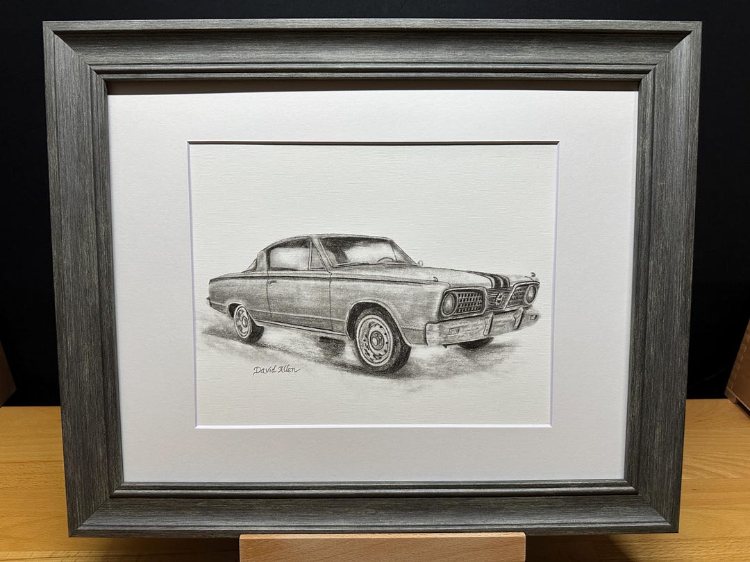 1966 Plymouth Barracuda CUDA Car Graphite Pencil Sketch Drawing Print ...