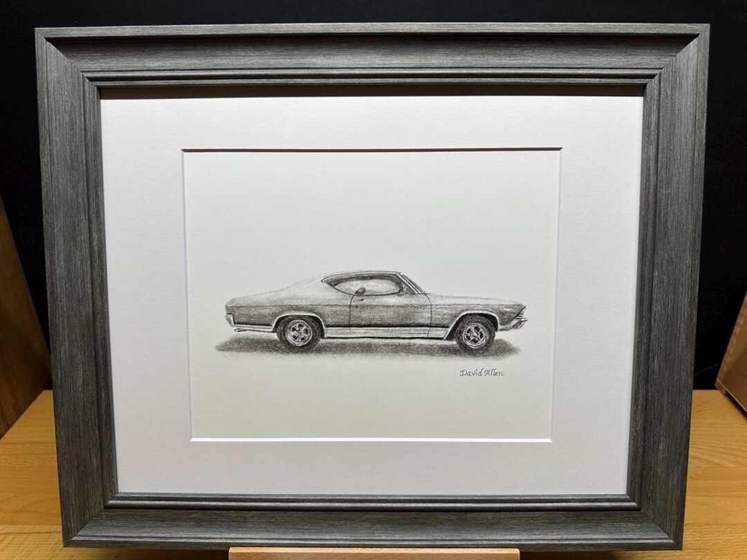 1969 Chevrolet Malibu Car Graphite Pencil Art Sketch Drawing Print ...