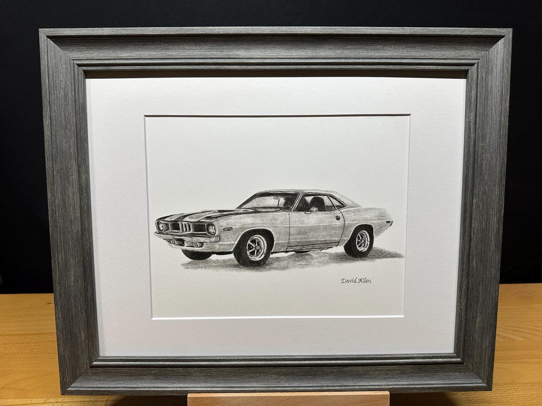 1973 Plymouth Barracuda CUDA Car Graphite Pencil Sketch Drawing Print ...