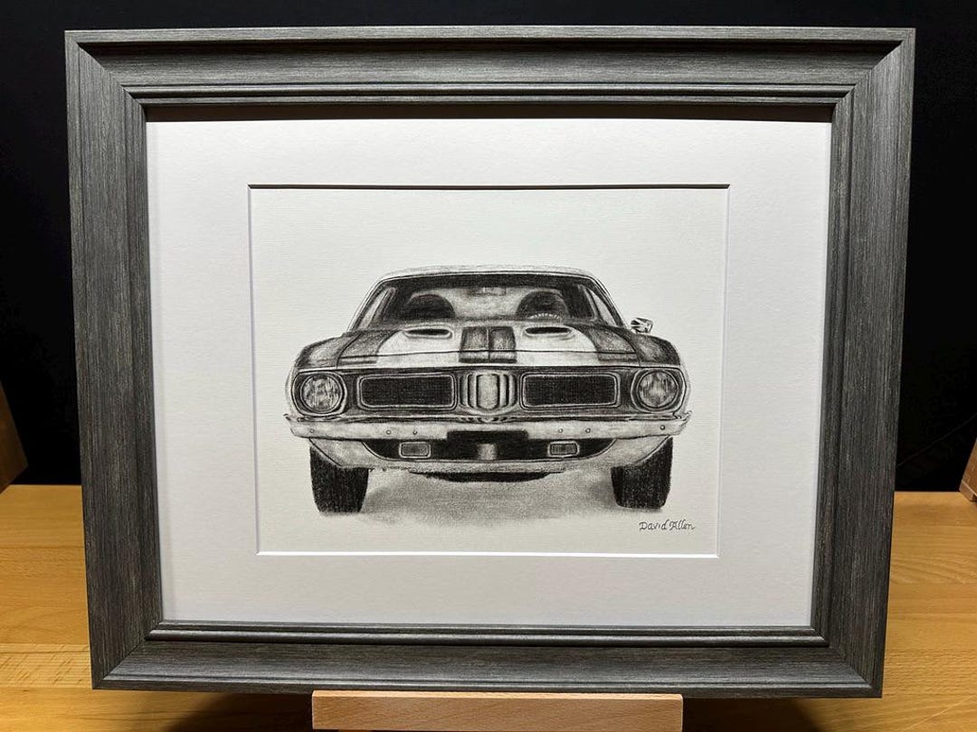 1973 Plymouth Barracuda CUDA Car Graphite Pencil Sketch Drawing Print ...
