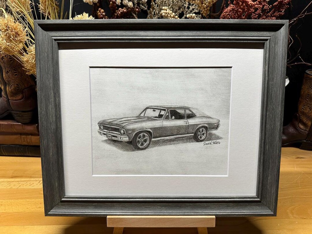 1970 Chevy Chevrolet Nova Car Graphite Pencil Art Sketch Drawing Print ...