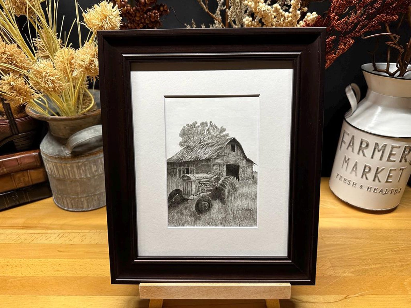 Old Tractor Barn Farm Ranch Farming Graphite Pencil Art Sketch Drawing ...