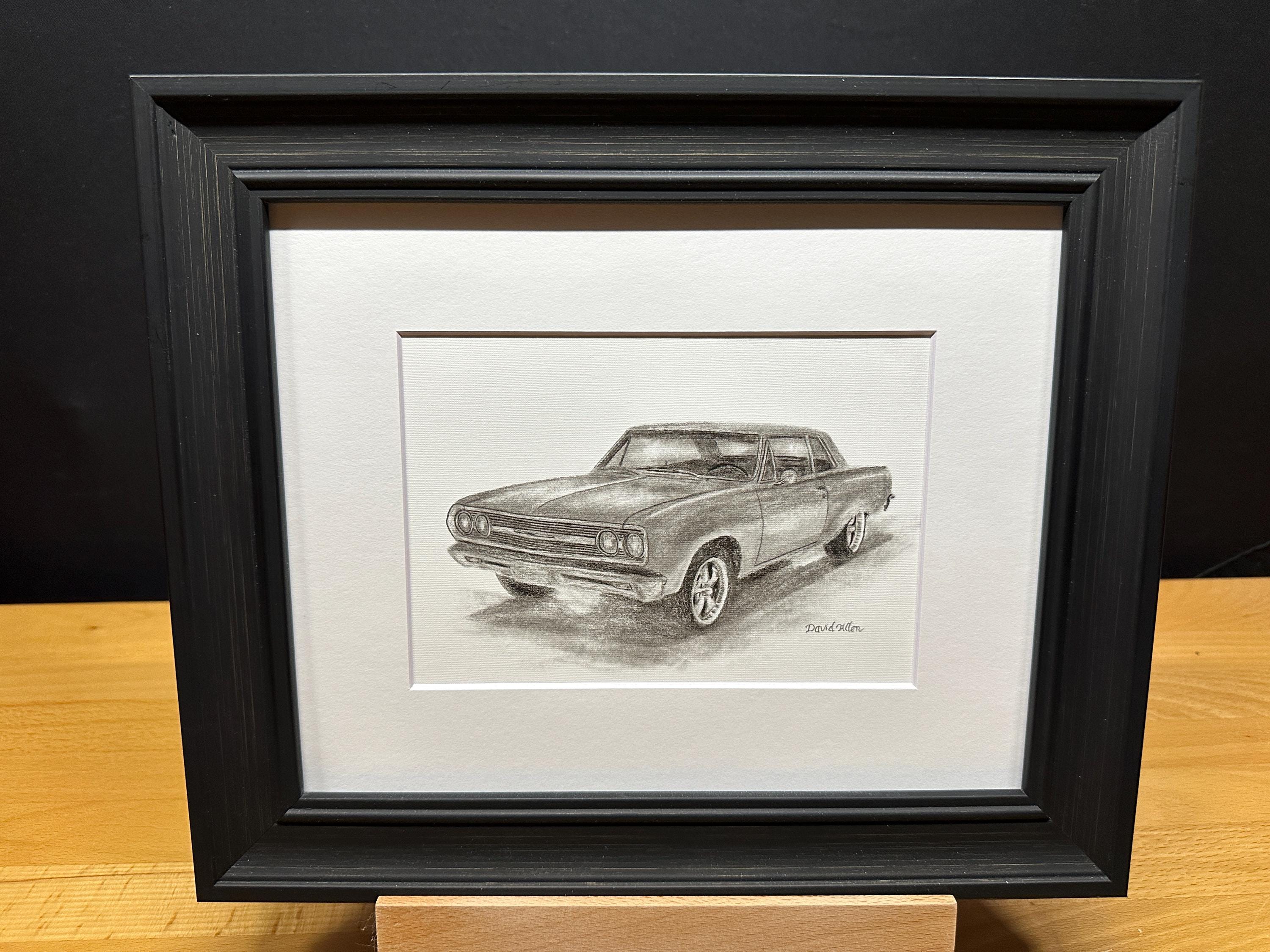1965 Chevrolet Chevelle Car Graphite Pencil Art Sketch Drawing Print ...