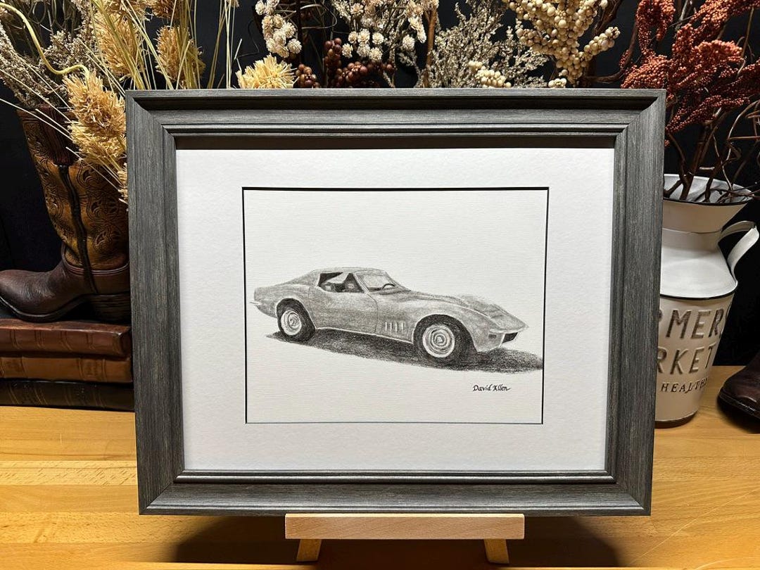 1969 Corvette Graphite Pencil Art Sketch Drawing Print Picture Limited ...