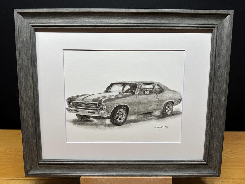 1972 Chevy Chevrolet Nova Car Graphite Pencil Art Sketch Drawing Print ...