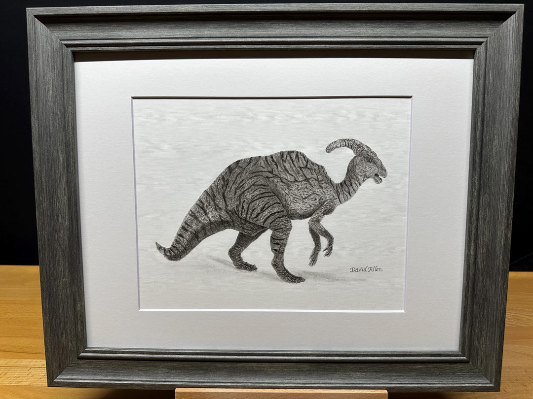 Hand Drawn Parasaurolophus Dinosaur Graphite Pencil Art Sketch Drawing ...